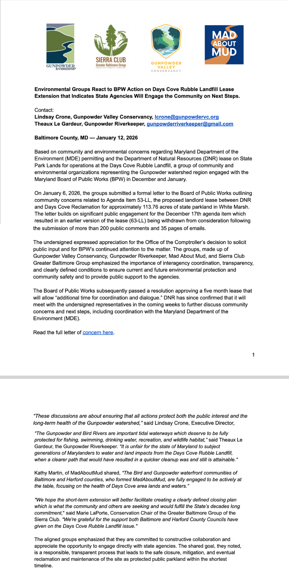 Gunpowder RIVERKEEPER® Pens Joint Press Release on Days Cove Rubble ...